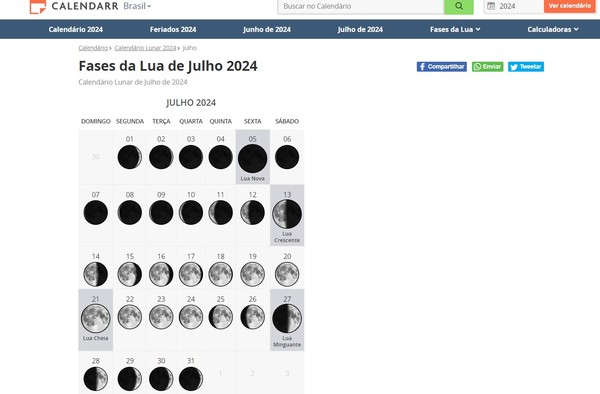 Calendário lunar de julho de 2024: 4 sites para ver as fases da Lua do mês