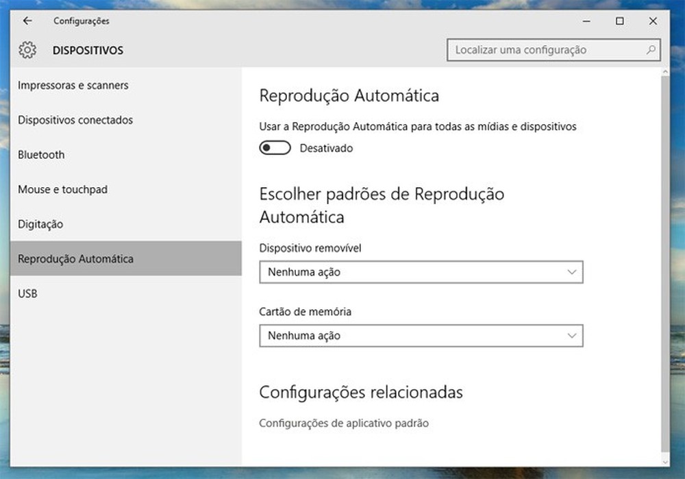 Como desativar reprodução automática de dispositivo USB no Windows 10