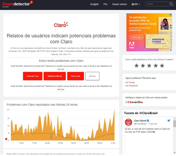 Como saber se a Claro está fora do ar