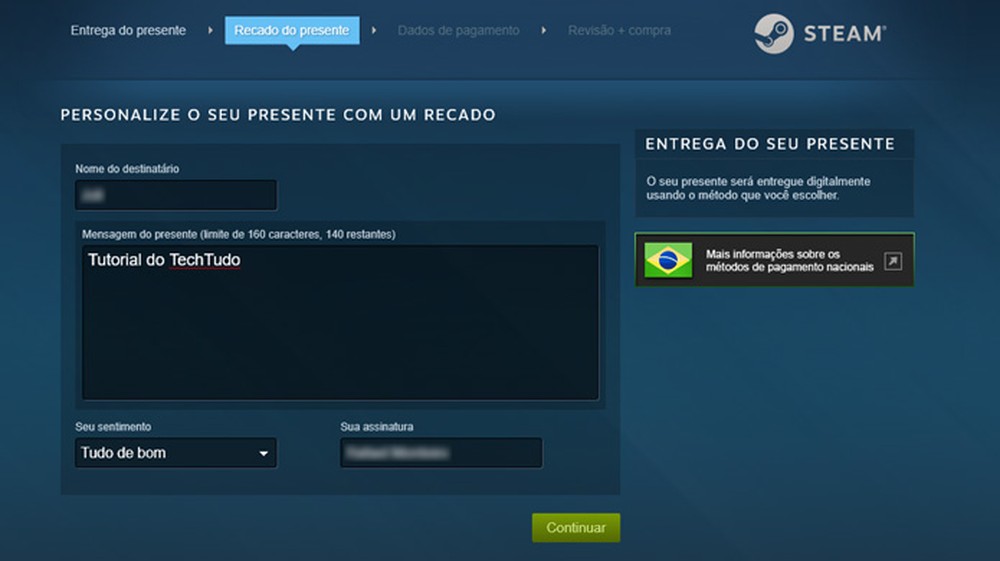 Como presentear um amigo com um vale-presente digital do Steam