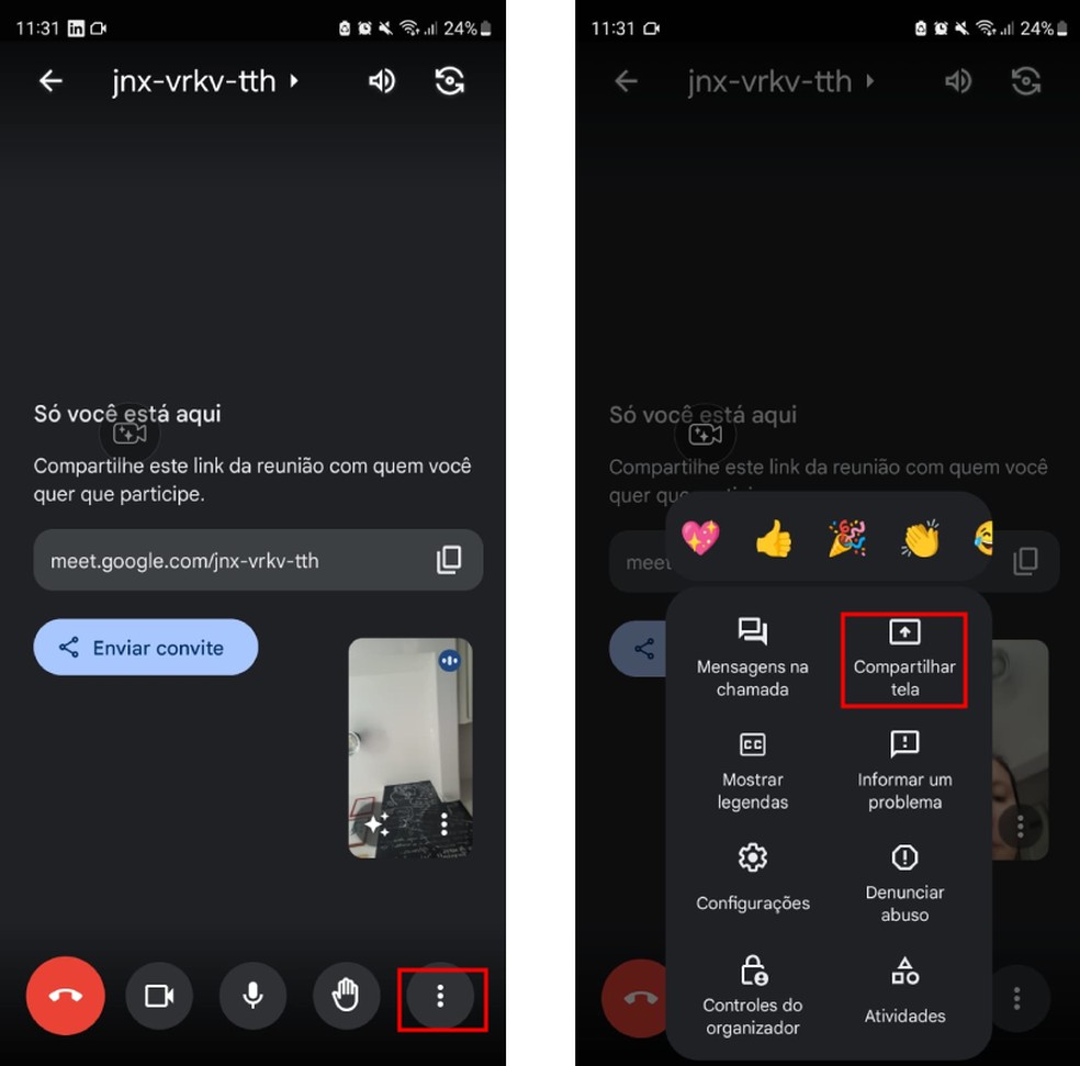 Como compartilhar tela no Google Meet