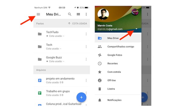 Como entrar e alternar em diferentes contas do Google Drive