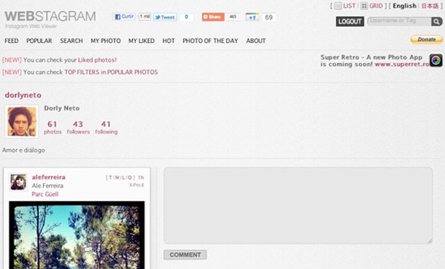 Webstagram, um visualizador de fotos do Instagram na web