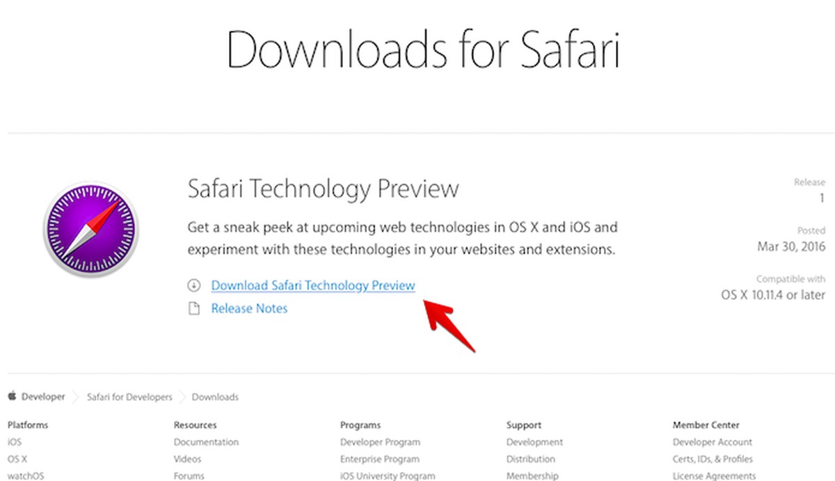 Como instalar o Safari Technology Preview