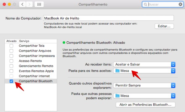 Como compartilhar arquivos entre o Android e o Mac por bluetooth?