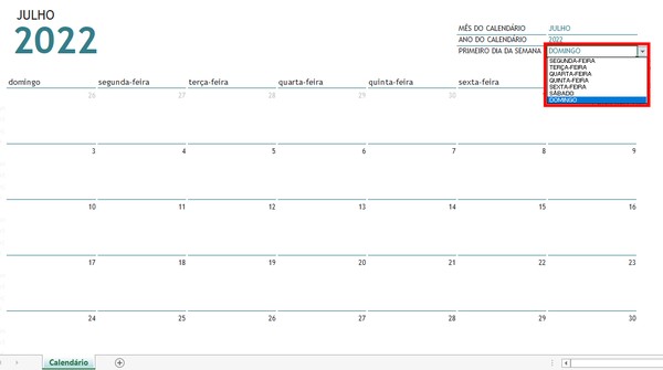 Calendário no Excel: como personalizar modelo editável em qualquer ano