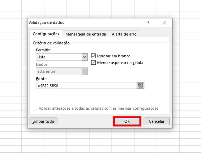 Como aplicar validação de dados no Excel