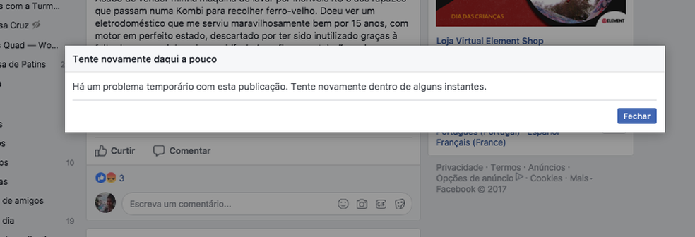 Facebook confirma problemas e trabalha 'o mais rápido possível'