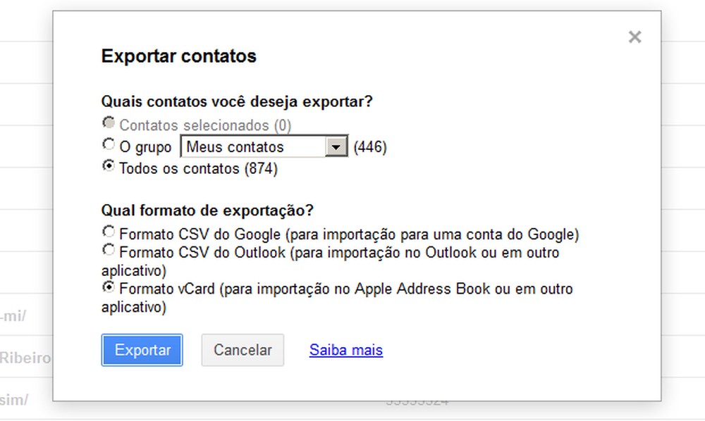 Como exportar os contatos do Gmail para o iCloud