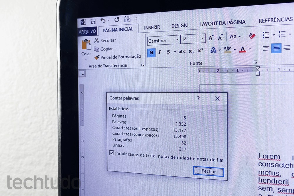 Como contar caracteres no Word