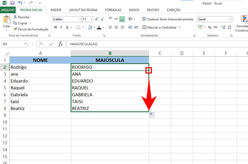 Como deixar todas as letras maiúsculas no Excel