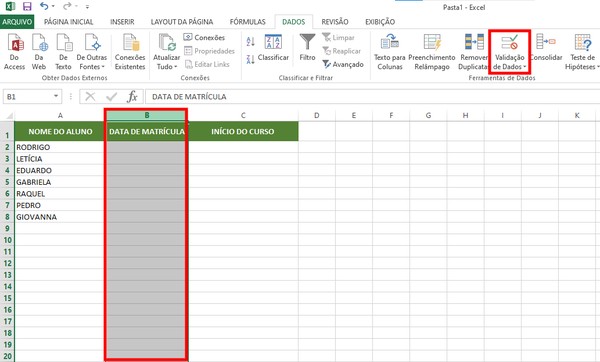 Como aplicar validação de dados no Excel
