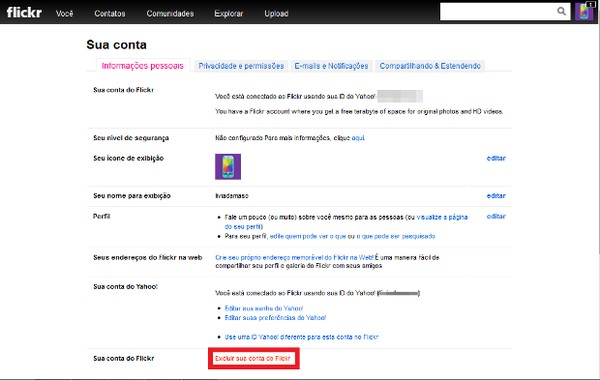 Como excluir uma conta no Flickr