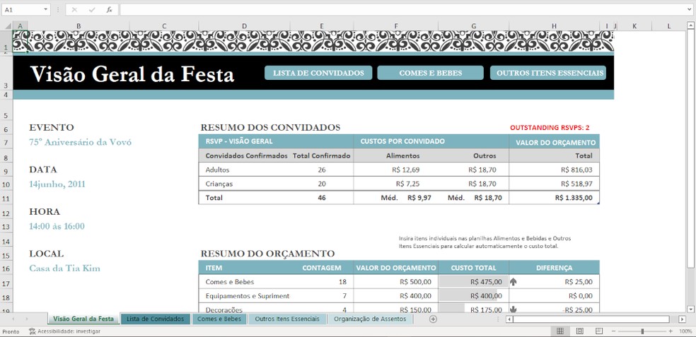 Como baixar e usar planilha de festa de quinze anos simples no Excel