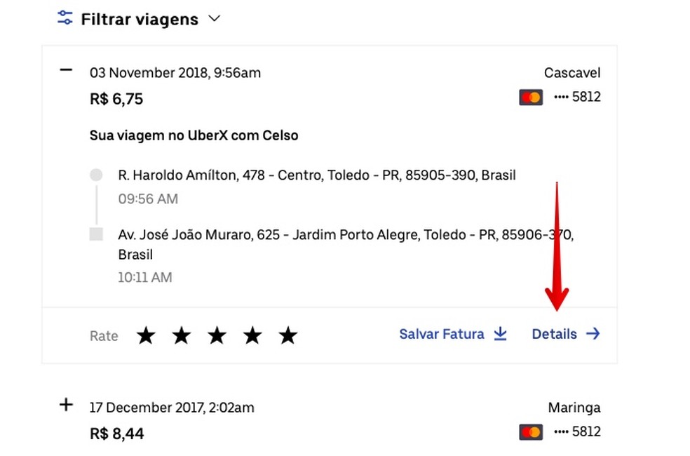 Como imprimir recibo da Uber