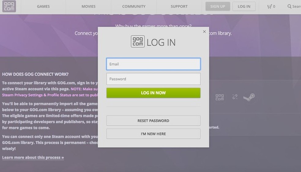 Como usar o GOG Connect e ligar com a conta no Steam