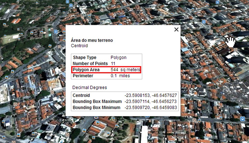 Como calcular área no Google Earth