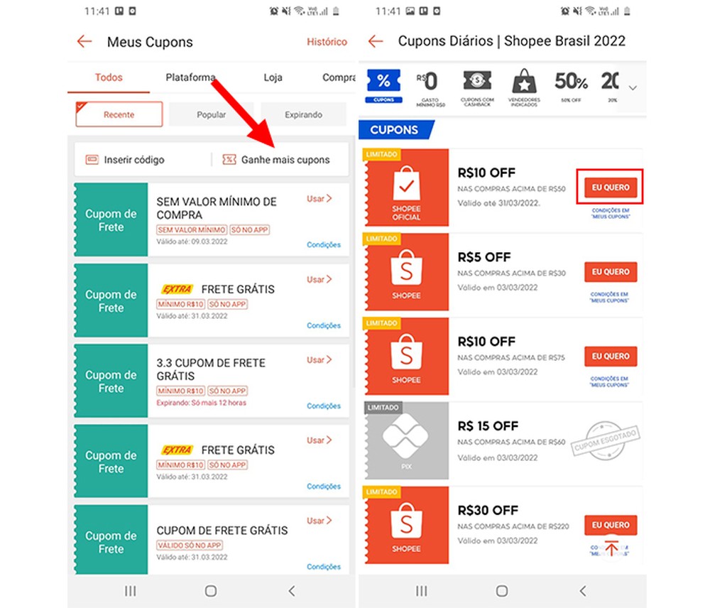 Como conseguir cupom na Shopee
