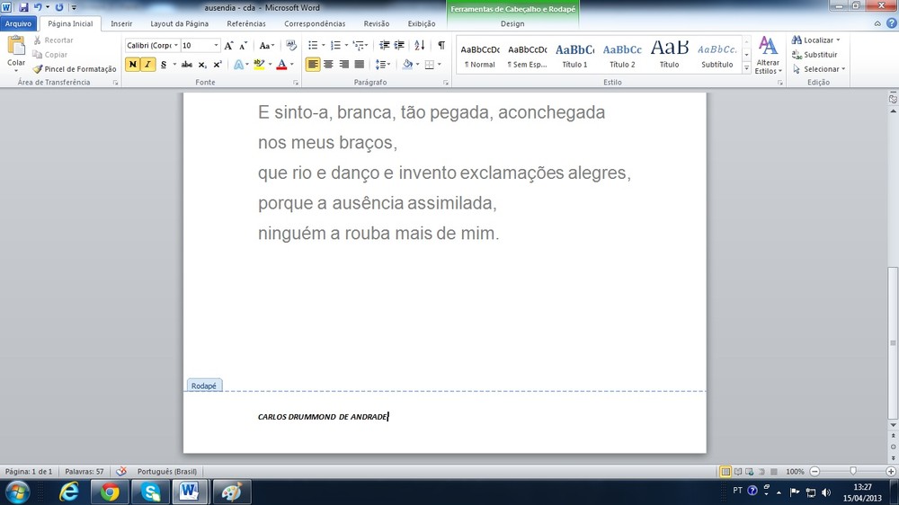 Veja como inserir cabeçalho e rodapé em documento do Word 2010