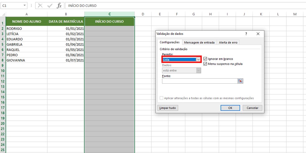 Como aplicar validação de dados no Excel