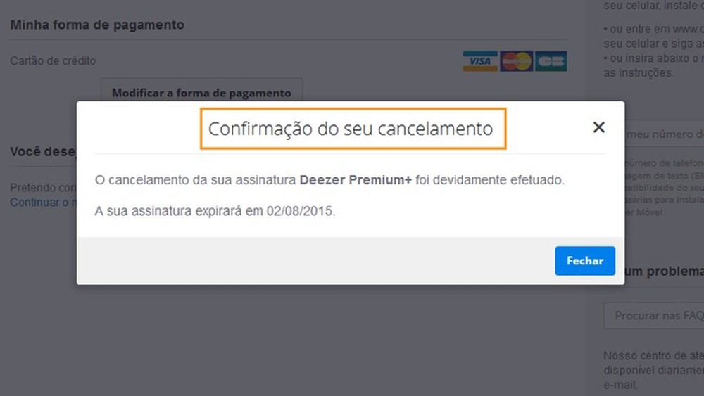 Como cancelar assinatura do Deezer
