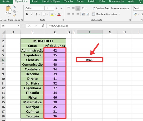 Como calcular a moda no Excel