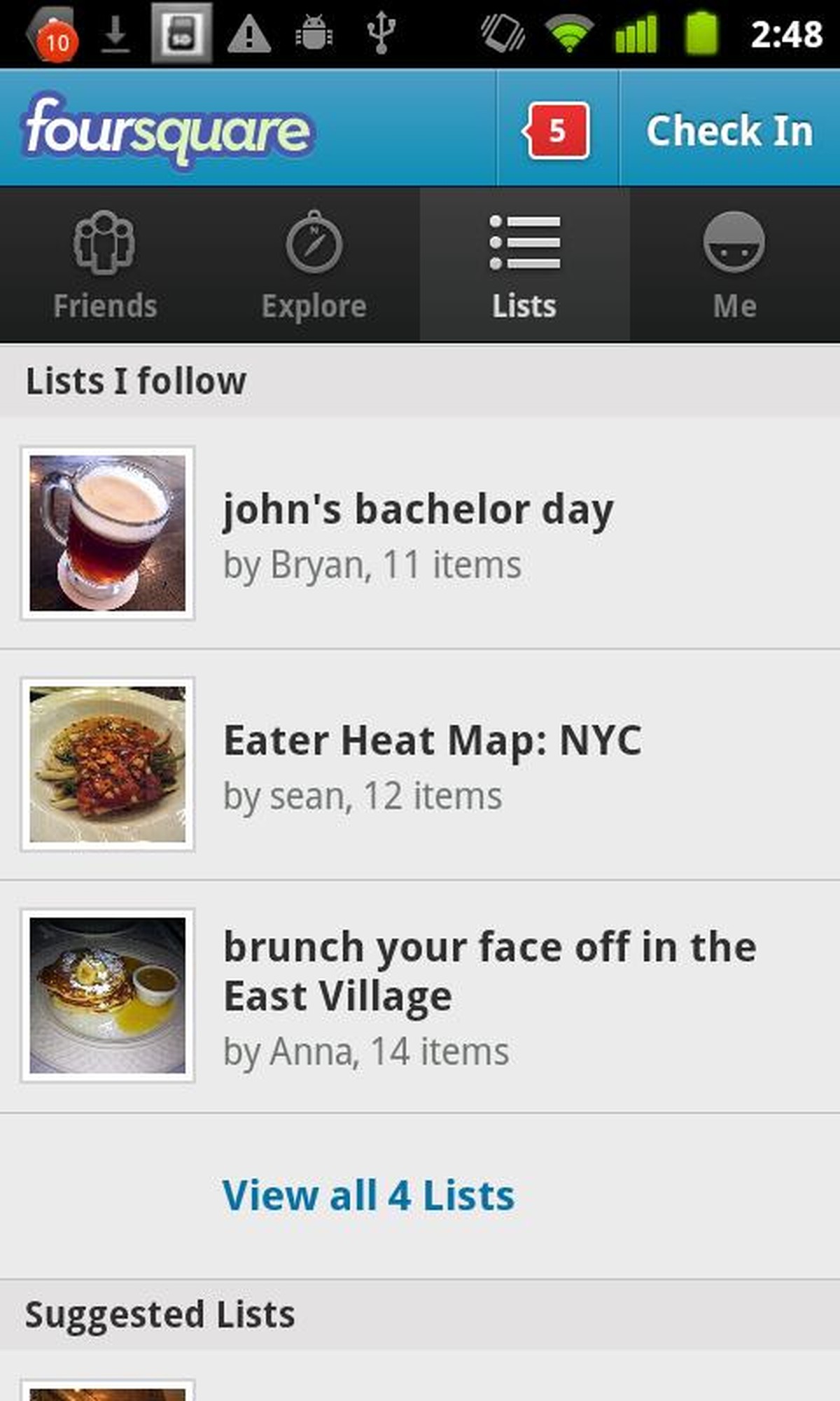 Foursquare para Android ganha listas