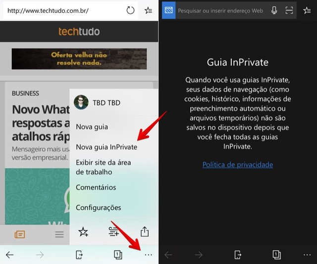 Microsoft Edge: como usar modo anônimo e apagar histórico no celular