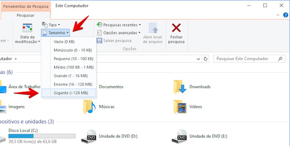 Como filtrar os arquivos por tamanho no Windows 10