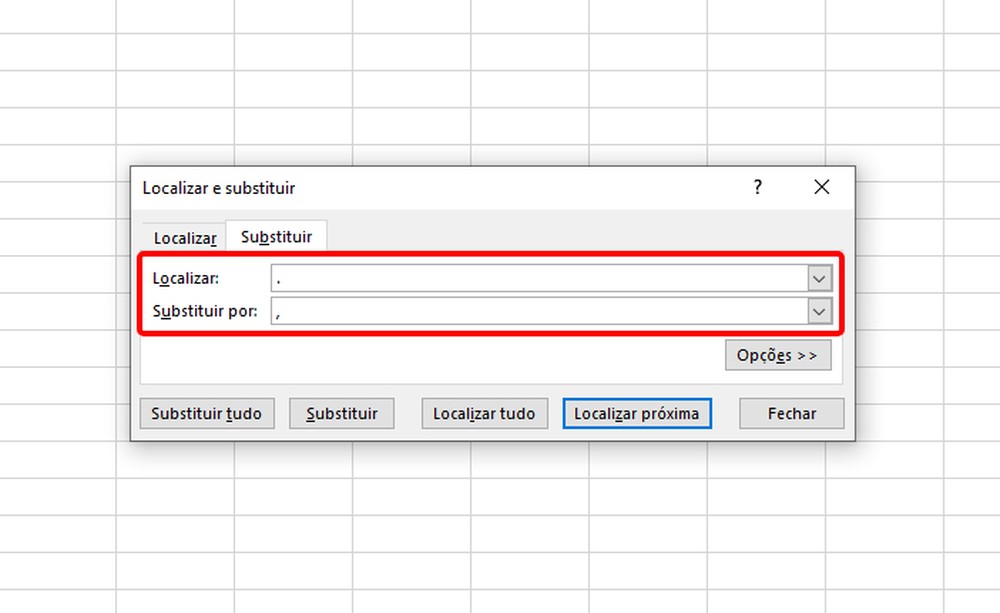 Como substituir ponto por vírgula no Excel
