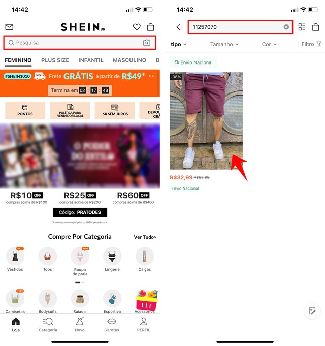 Como pesquisar por ID na Shein