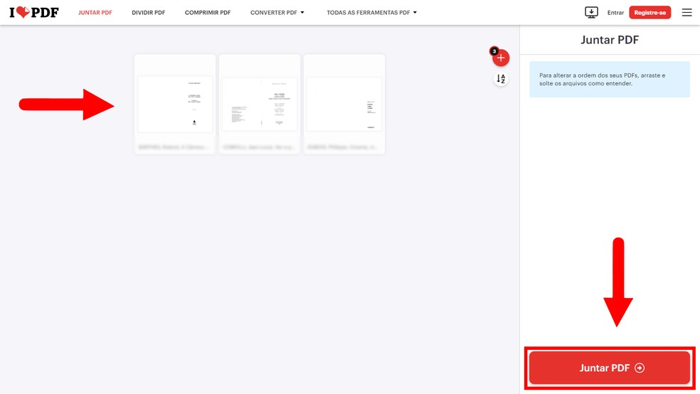 Como juntar PDF de graça com o iLovePDF