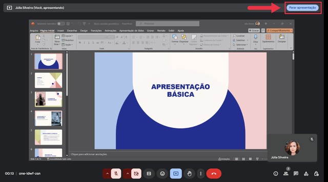 Como apresentar slides no Google Meet no computador