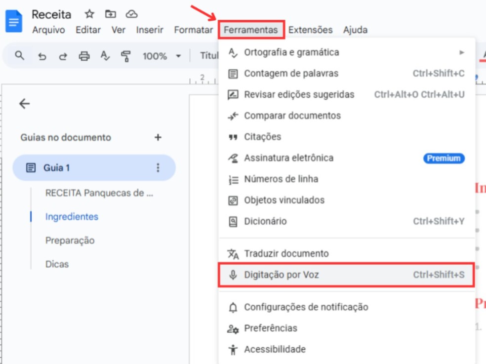 Como escrever texto sem precisar digitar usando o Google Docs