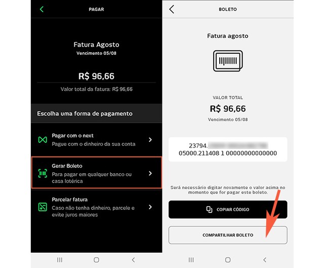 Como gerar boleto no Next e pagar a fatura do cartão de crédito