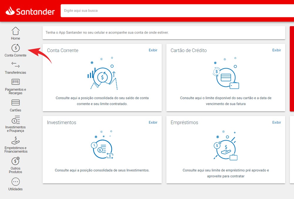 Como consultar saldo da conta no Santander