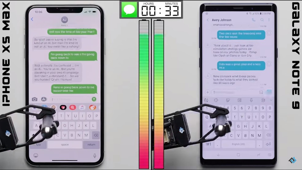 Galaxy Note 9 vence iPhone XS Max em teste de bateria com braço robô
