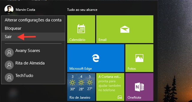 Como fazer logout do Menu Iniciar no Windows 10