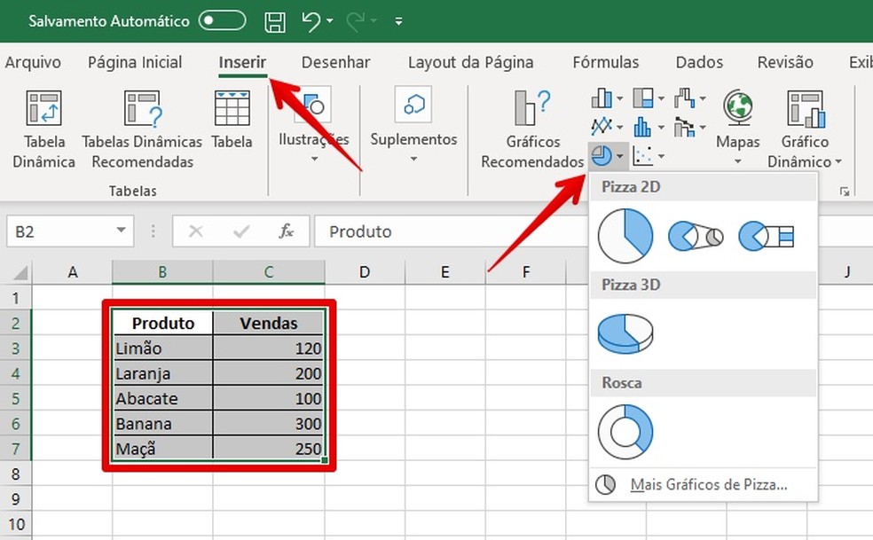 Como fazer gráfico de pizza no Excel