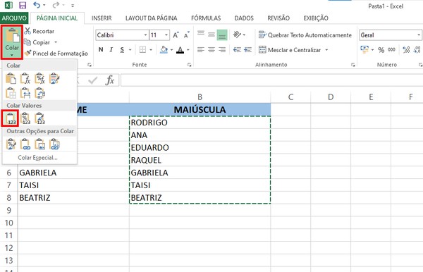 Como deixar todas as letras maiúsculas no Excel