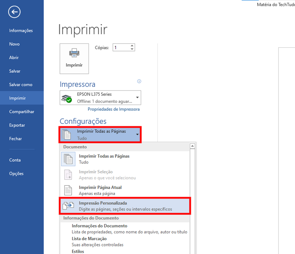 Como imprimir no Word