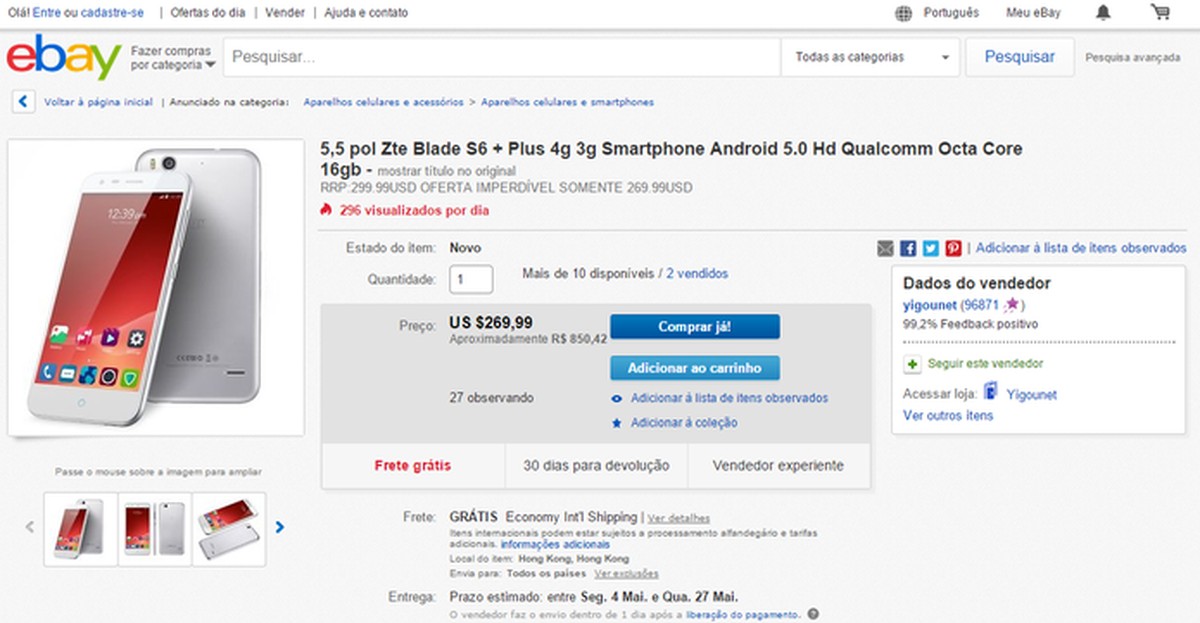 ZTE lança smartphone em todo o mundo pelo eBay