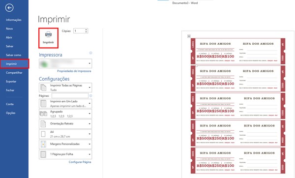 Como fazer rifa no Word