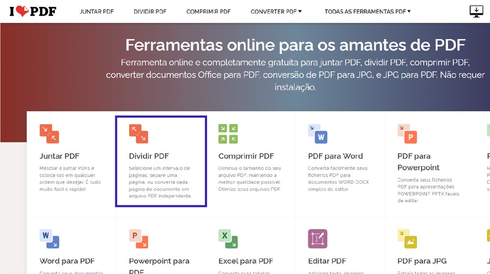Como separar PDF online com o I Love PDF