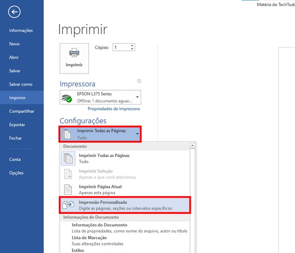 Como imprimir no Word