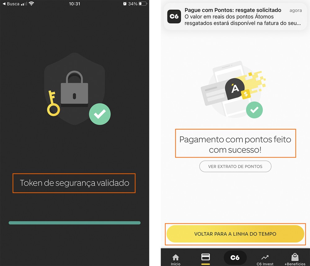 Cartão C6 Bank: como pagar gastos no app usando pontos átomos