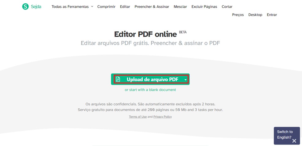 Como editar PDF grátis com Sejda