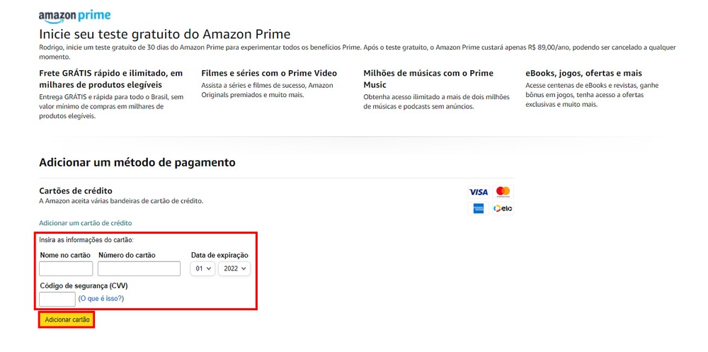 Como assinar Amazon Prime no plano anual pelo computador