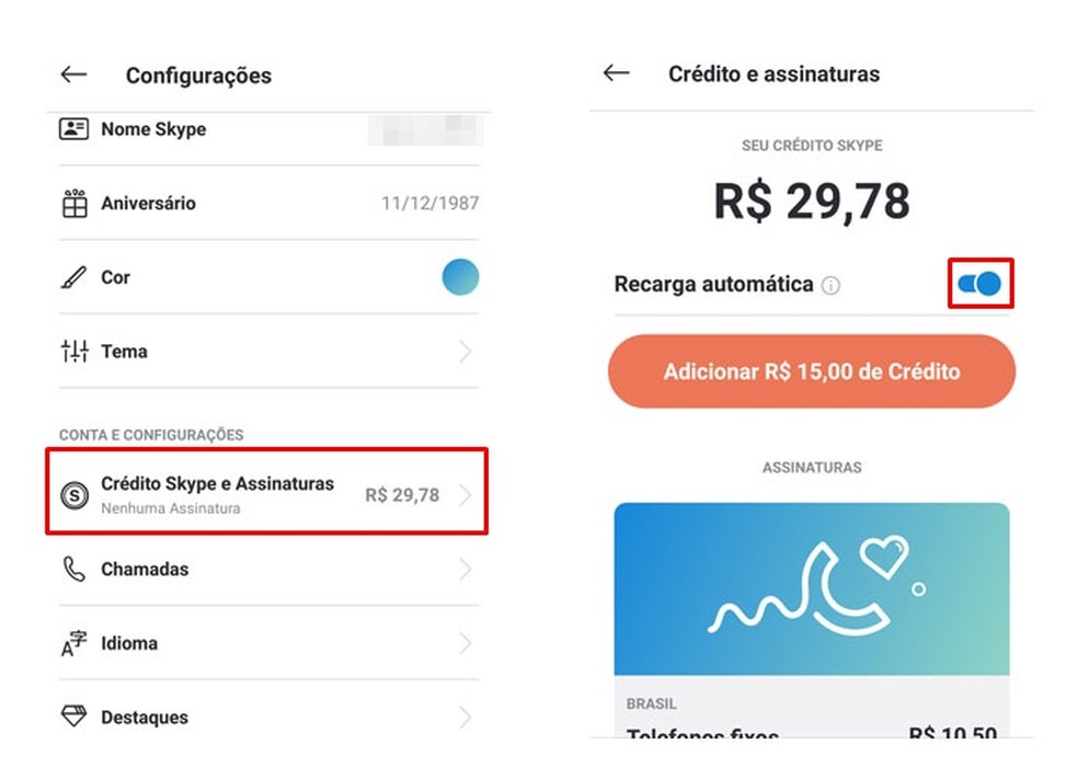 Como evitar que o Skype faça recarga automática