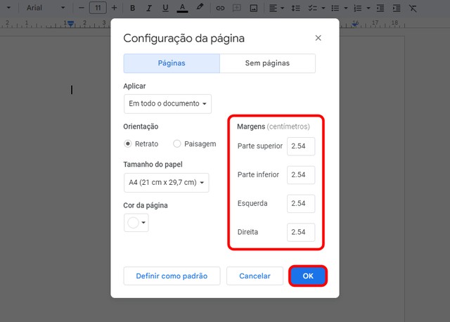 Como colocar margem no Google Docs